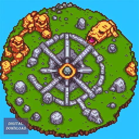 Video Game Pixel Art Ancient Statue Retro 8 Bit Wall Decor Nostalgic Arcade Scene Game Room