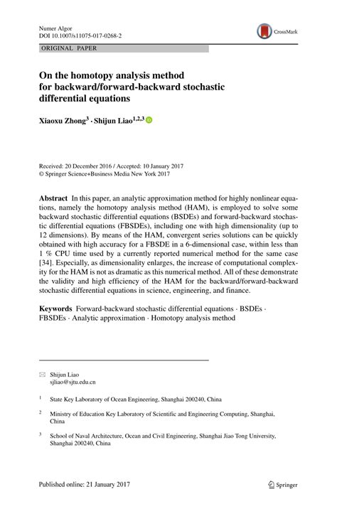 Pdf On The Homotopy Analysis Method For Backwardforward Backward Stochastic Differential