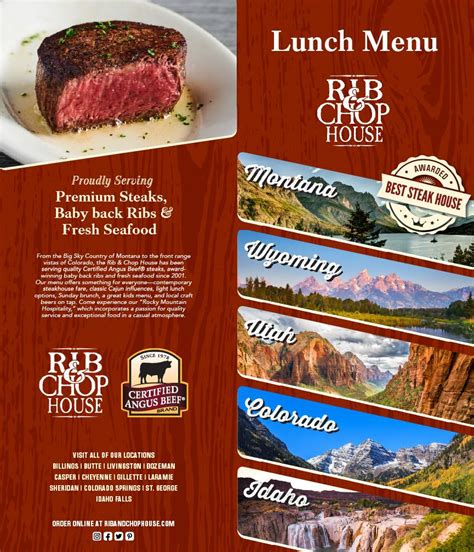 Menu At Wyomings Rib And Chop House Cheyenne Steakhouse Cheyenne