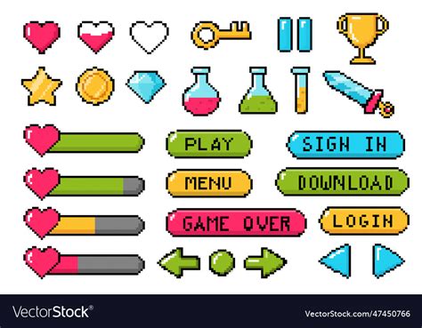 8bit Buttons Set Royalty Free Vector Image Vectorstock