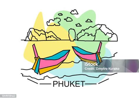 푸켓 리나트 일러스트레이션 푸켓 라인 드로잉 모던 스타일 푸켓 도시 일러스트 손으로 스케치 포스터 배너 엽서 여행사 용 카드 템플릿 티셔츠 셔츠 벡터 Eps 10 바닷가 0