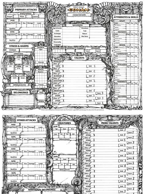Conan Character Sheet Inked Pdf