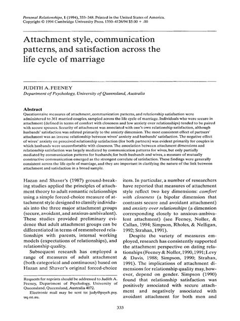 Feeney J A 1994 Attachment Style Communication Patterns And Feeney J A 1994 Attachment Style Communication Patterns And