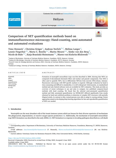 Pdf Comparison Of Net Quantification Methods Based On Immunofluorescence Microscopy Hand