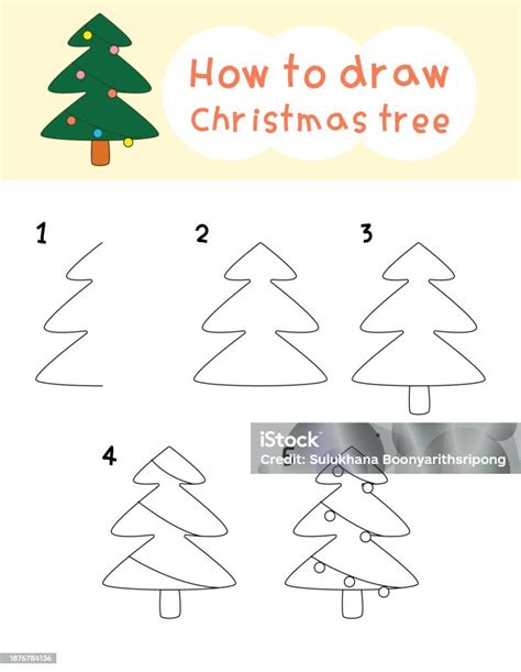 색칠하기 책과 교육을 위해 크리스마스 트리를 그리는 방법 벡터 일러스트 레이 션 나무에 대한 스톡 벡터 아트 및 기타 이미지 나무 컬러링 북 페이지 일러스트레이션 기법