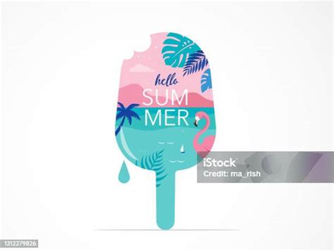 여름 시간 재미 컨셉 디자인 풍경의 창조적 인 배경 아이스크림 콘에 바다와 해변의 파노라마 여름 세일 포스트 템플릿 디자인에 대한 스톡 벡터 아트 및 기타 이미지 Istock