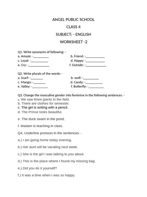 Class 4 Worksheet 2 Pdf