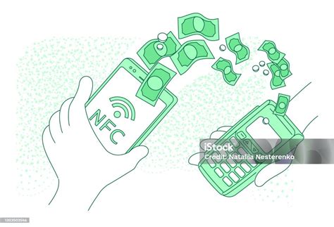 모바일 결제 단말기 씬 라인 컨셉 벡터 일러스트레이션 웹 디자인용 스마트폰 2d 만화 캐릭터로 결제하는 사람 Nfc 급여 송금 전자 지갑 크리에이티브 아이디어 가공의 인물에