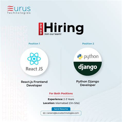 Eurus Technologies On Linkedin Techjobs Hiringnow Reactjs Django Developeropportunities