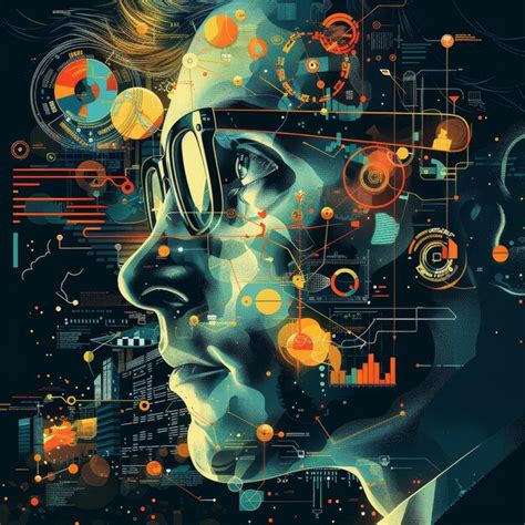 Digital Portrait Of A Man Immersed In Data Premium Ai Generated Image