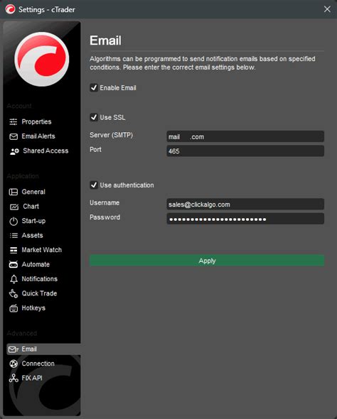CTrader Telegram Email Configuration ClickAlgo Help