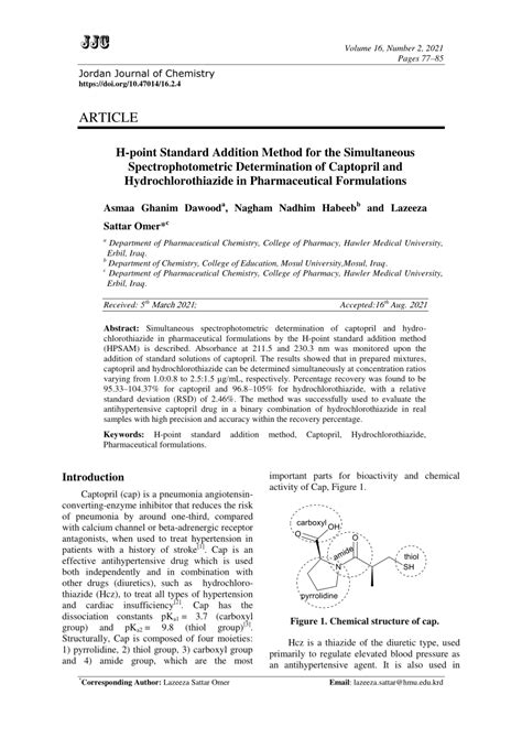 Pdf Article H Point Standard Addition Method For The Simultaneous Spectrophotometric