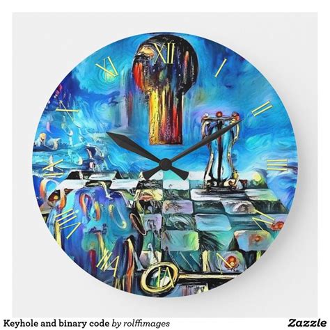 Keyhole And Binary Code Large Clock Clock Wall Clock Abstract