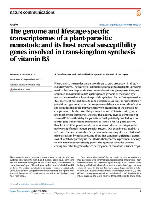 Pdf The Genome And Lifestage Specific Transcriptomes Of A Plant Parasitic Nematode And Its