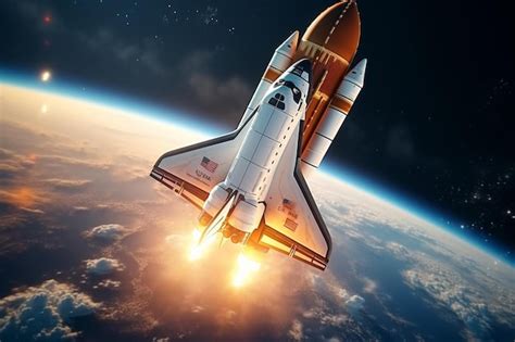 Premium Ai Image Rocket Launch Outer Space Concept Space Shuttle Ship Flying Against The