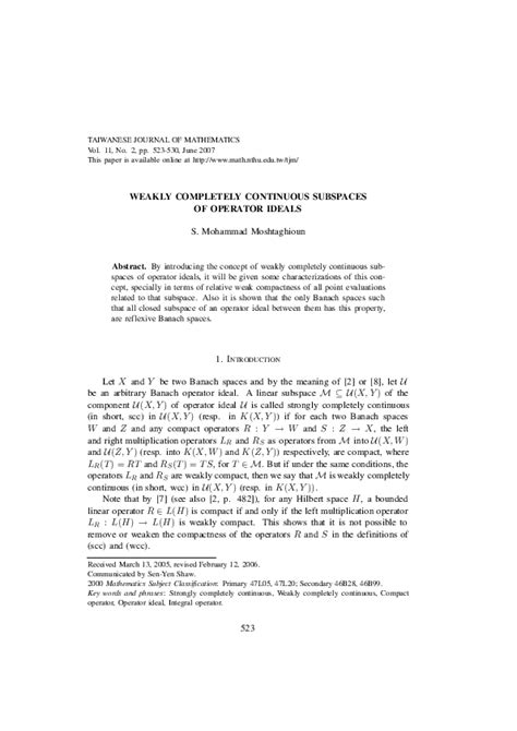 Pdf Weakly Completely Continuous Subspaces Of Operator Ideals
