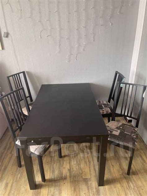 Стол обеденный со стульями Ikea чёрный б у в наличии Цена 5 000₽ во Владивостоке