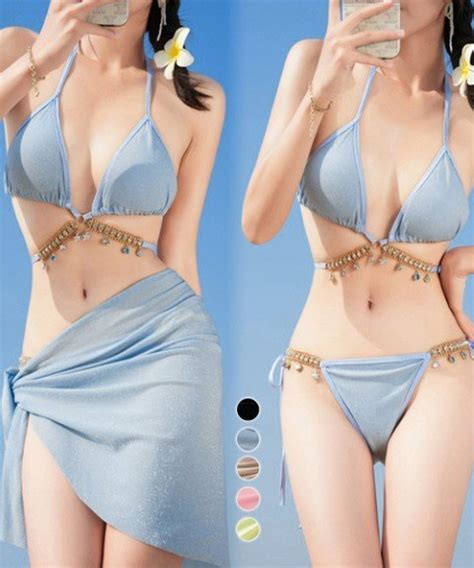 【未使用】ビキニ セクシー水着3点セット クロスビキニ パレオ付き ホルターネック おしゃれ ビジュー付き水着 ワンサイズ ダークベージュの