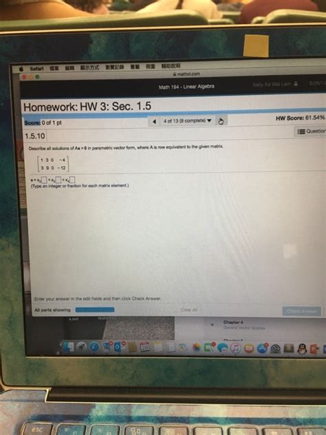 Solved Math 194 Linear Algebra Homework Hw 3 Sec 15 20f