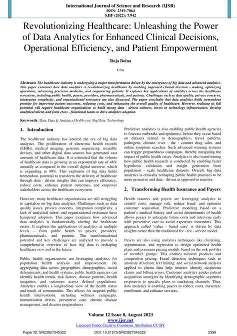 Pdf Revolutionizing Healthcare Unleashing The Power Of Data