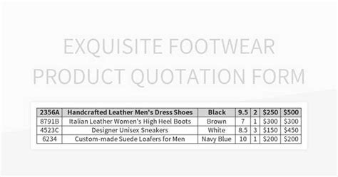 Exquisite Footwear Product Quotation Form Excel Template Free