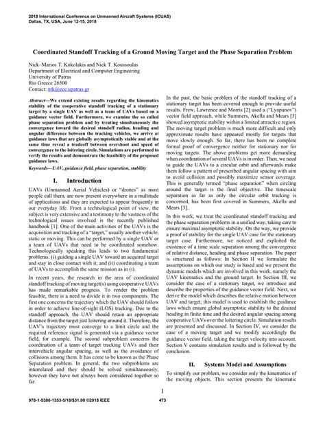 Pdf Coordinated Standoff Tracking Of A Ground Moving Target And The Phase Separation Problem