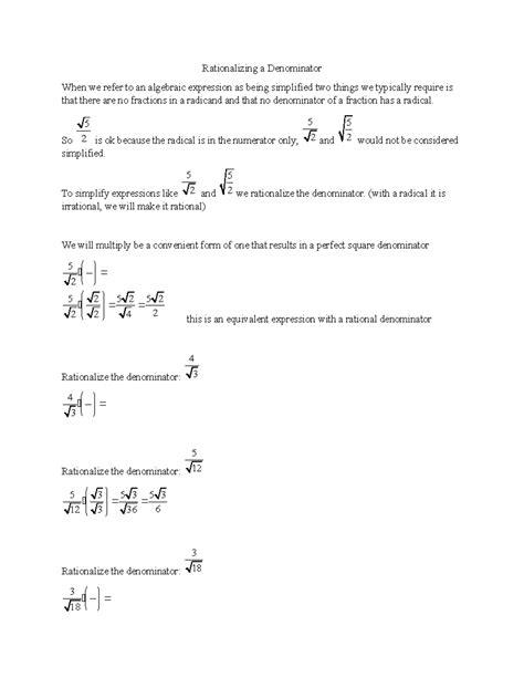 Rationalizing Lecture Notes Rationalizing A Denominator When We