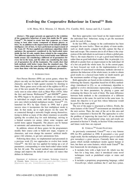 Pdf Evolving The Cooperative Behaviour In Unreal Tm Bots