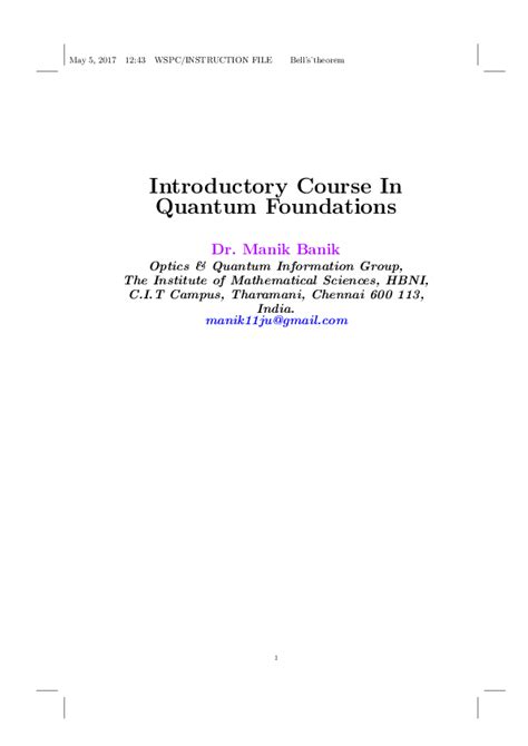 Pdf Introductory Course In Quantum Foundations