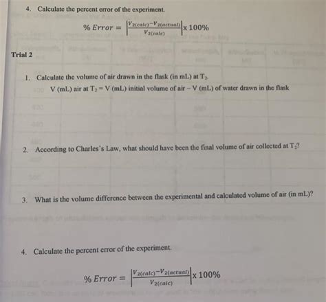 Solved Calculate The Percent Error Of The Experiment Chegg Com