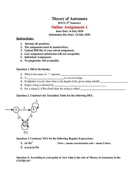 solved theory of automata bscs 6 semester online assignment
