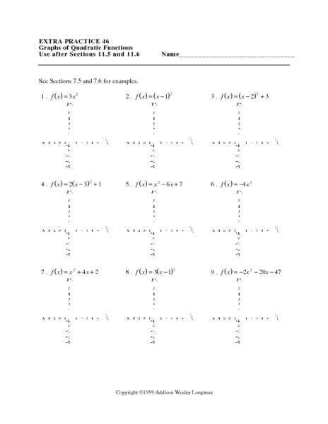 Extra Practice 16 Graphs Of Quadratic Functions Lesson Plan For 9th