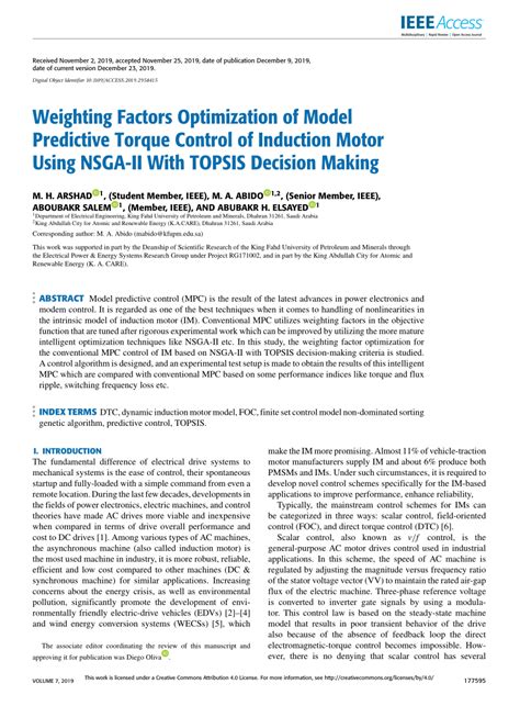 Pdf Weighting Factors Optimization Of Model Predictive Torque Control Of Induction Motor Using