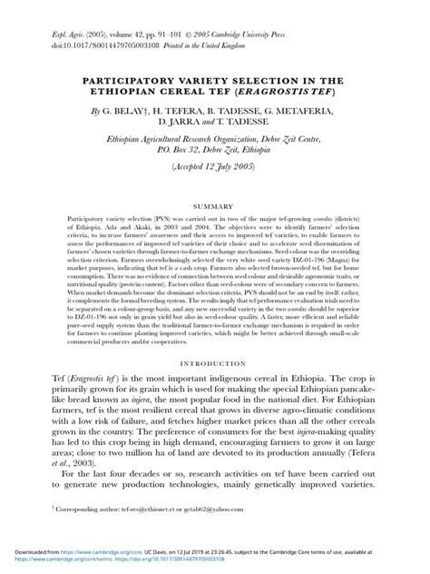 Participatory Variety Selection In The Ethiopian Pdf Plant Breeding Cereals