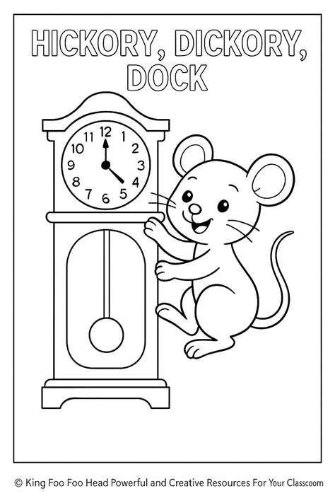 Hickory Dickory Dock Coloring Sheet Classic Nursery Rhyme Page