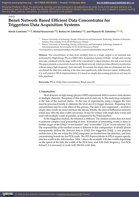 Pdf Beneš Network Based Efficient Data Concentrator For Triggerless Data Acquisition Systems