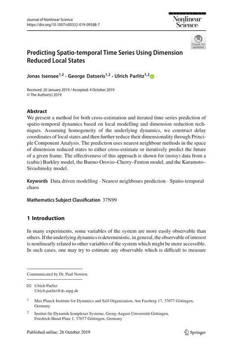 Pdf Predicting Spatio Temporal Time Series Using Dimension Reduced