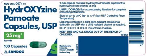 Hydroxyzine Pamoate 25mg Cap 100 Sandozrx