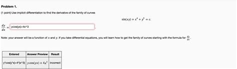 solved problem 1 1 point use implicit differentiation to