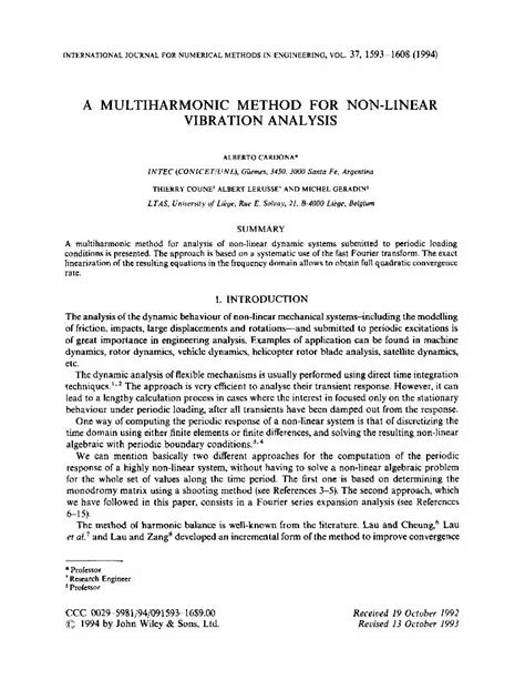 PDF A Multiharmonic Method For Non Linear Vibration Analysis NON LINEAR VIBRATION ANALYSIS