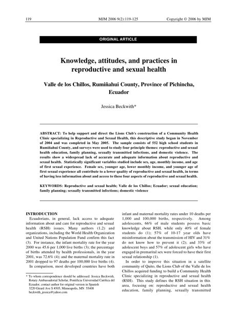 Pdf Knowledge Attitudes And Practices In Reproductive And Sexual Health