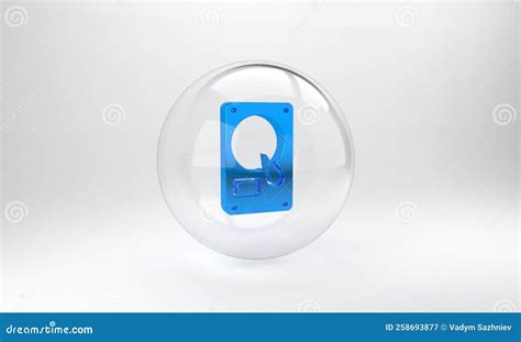 Blue Hard Disk Drive HDD Icon Isolated On Grey Background Glass Circle Button Stock