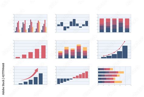 Set Of Bar Charts Vector Color Business Analysis Column Graph Images