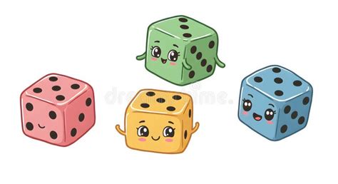 Adorable Cartoon Dice Characters With Expressive Faces And Vibrant Colors Stock Illustration
