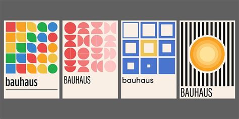 바우 하우스 기하학적 패턴 배경 벡터 추상 원 삼각형 및 사각형 선 예술 노란색 파란색 빨간색 및 녹색 색상 트렌디 한 바우