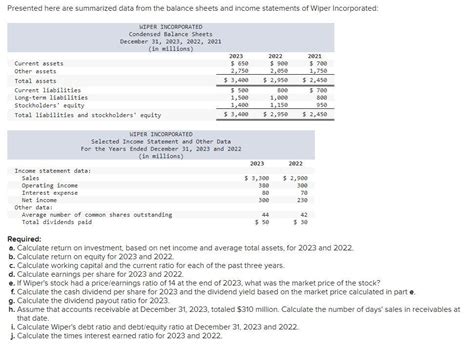 Solved Required A Calculate Return On Investment Based On