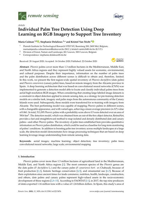 Pdf Individual Palm Tree Detection Using Deep Learning On Rgb Imagery To Support Tree Inventory