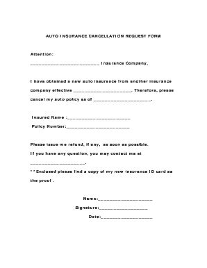 Auto Insurance Cancellation Request Form Fill Out And Sign Printable