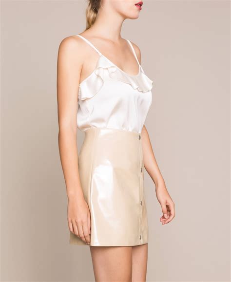 Glossy Faux Leather Mini Skirt Woman White Twinset Milano