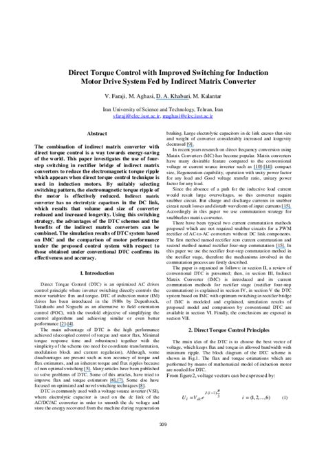 Pdf Direct Torque Control With Improved Switching For Induction Motor Drive System Fed By